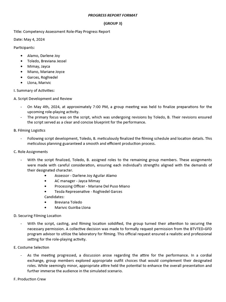 Progress Report On Competency Assessment Role-Play (GROUP 3) | Download ...