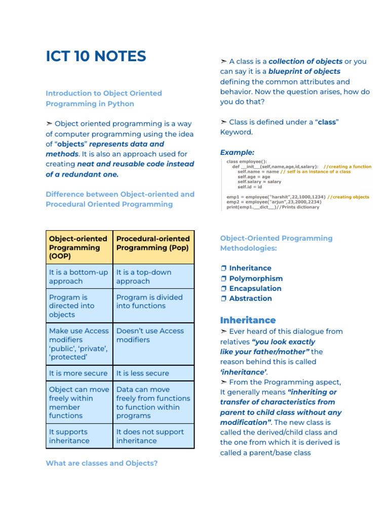 Ict 10 Notes | PDF | Object Oriented Programming | Inheritance (Object ...