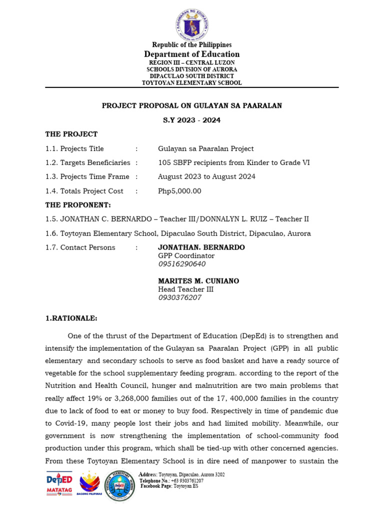 Project Proposal To A Gulayan Sa Paaralan 2023-2024 | PDF