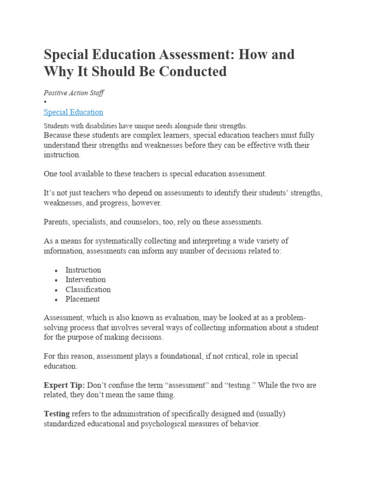 Special Education Assessment | PDF | Educational Assessment | Special ...
