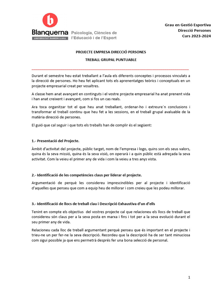 Treball Grupal Semestral. Dirigir Persones Guió Global | PDF