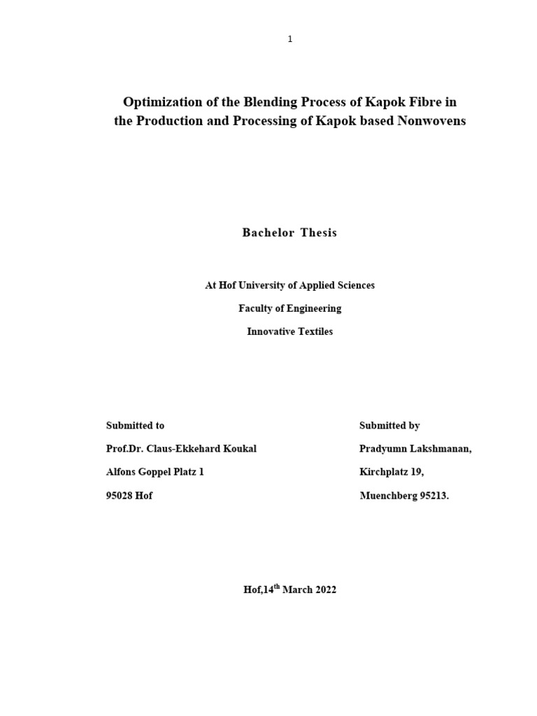 Thesis Bachelor Final Copy 1 | PDF | Fibers | Nonwoven Fabric