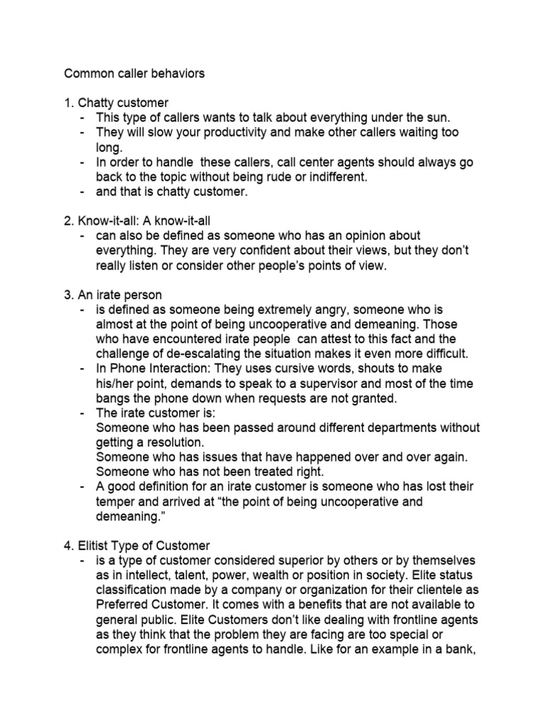 Understanding Caller Types in BPOs | PDF | Human Communication ...
