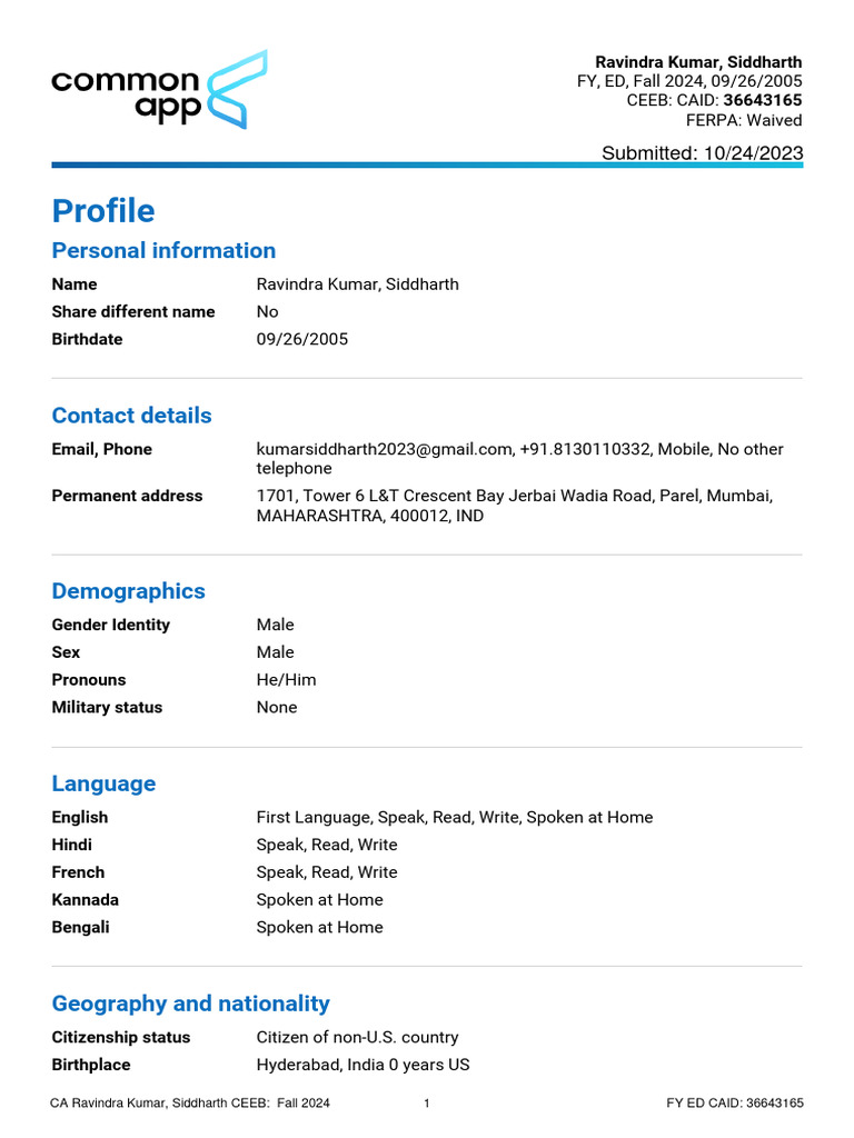 Profile: Personal Information | PDF