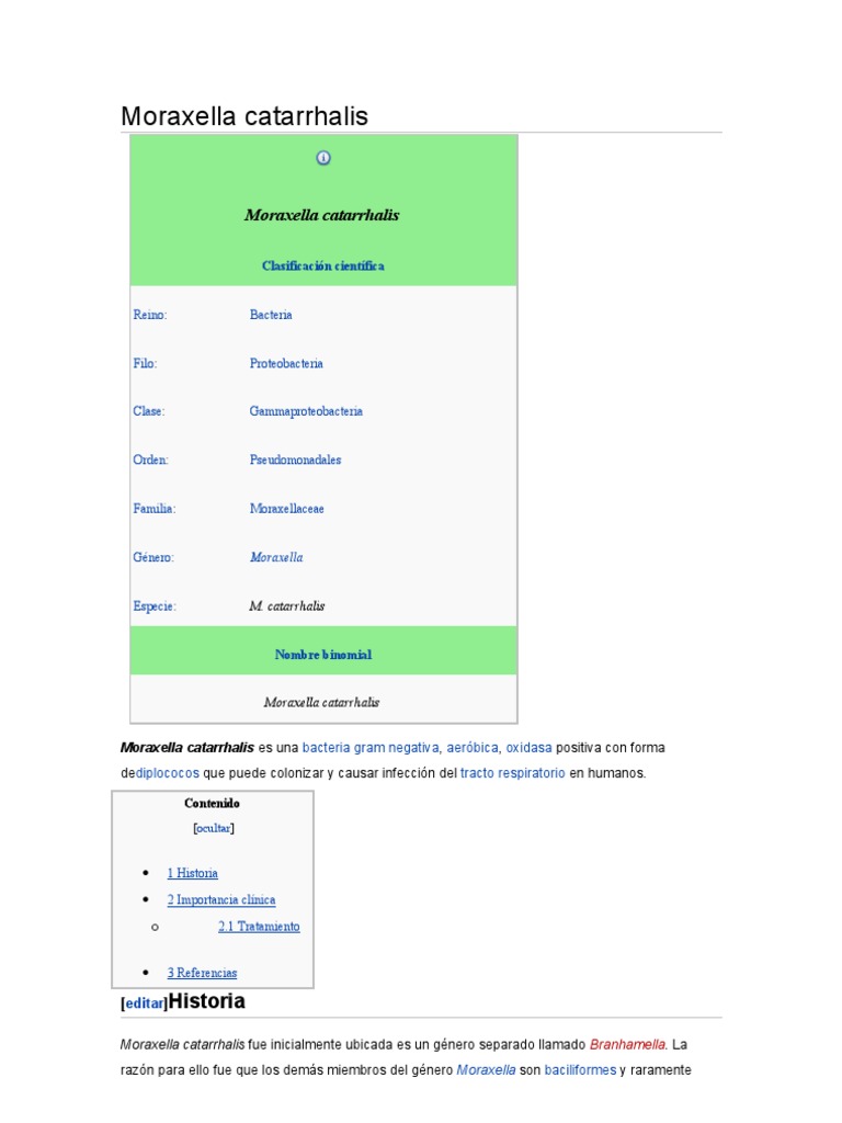 Moraxella catarrhalis: Infecciones y Tratamiento | PDF