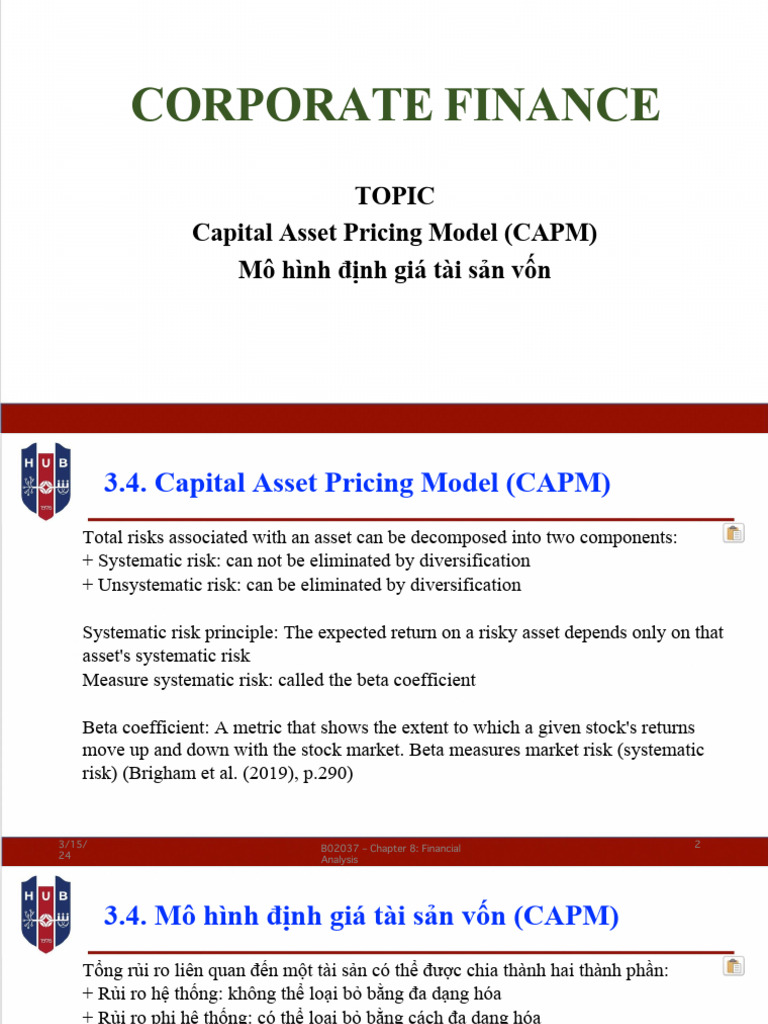 Corporate Finance - 2023 - Capm | PDF