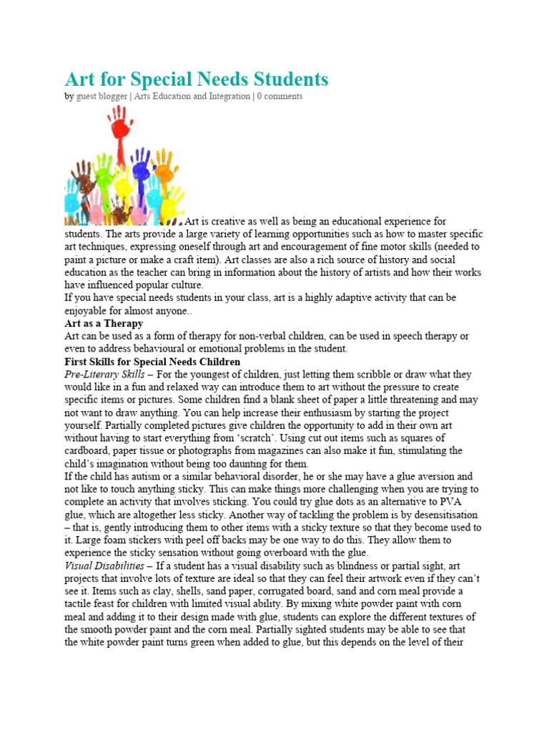 Art Activities for Special Needs Students | PDF | Visual Impairment ...