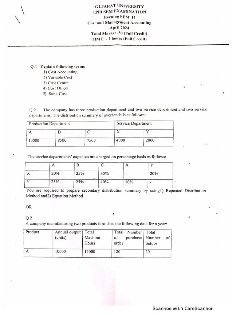 Cma Sem 2 Mid Exam Paper | PDF
