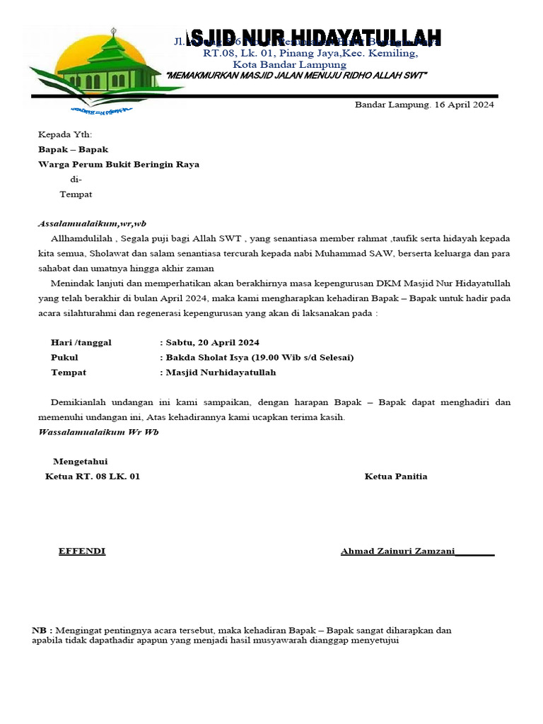 Undangan Regenerasi Pengurus DKM | PDF