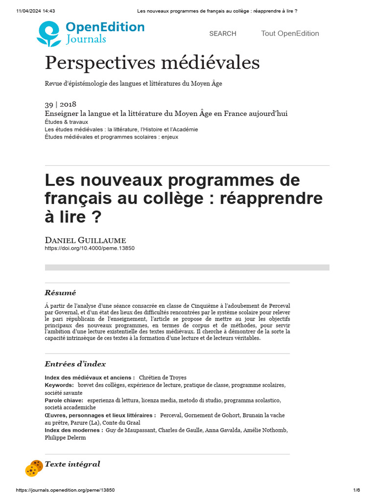 Nouveaux programmes de français au collège | PDF | Programme ...