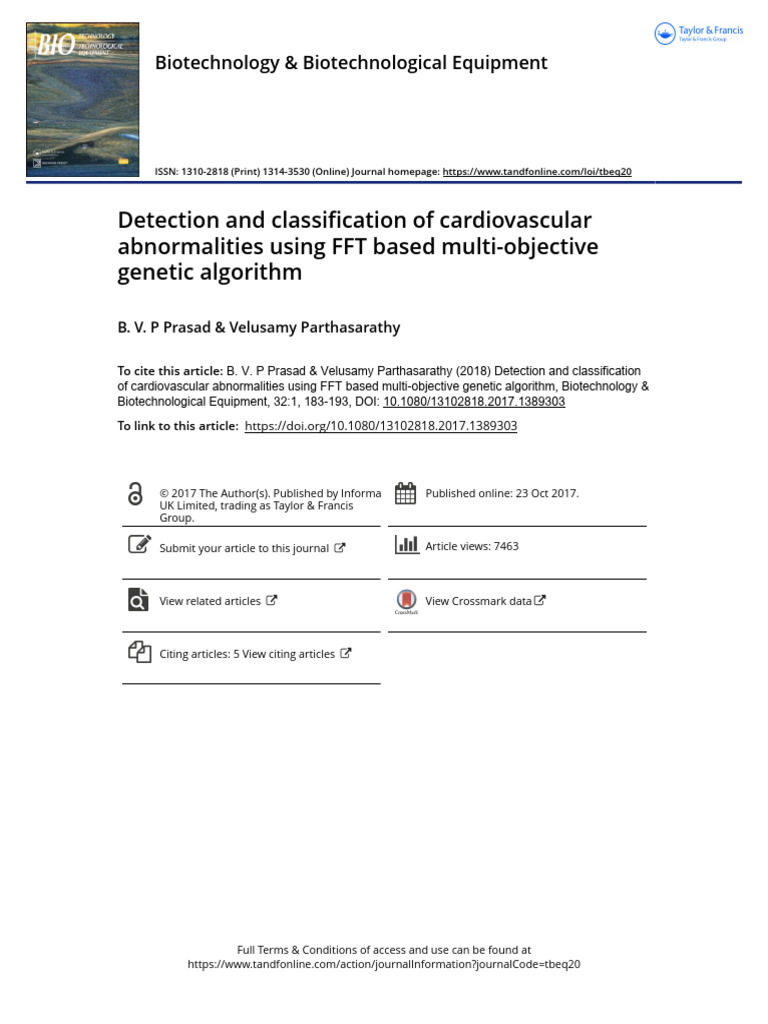Detection and Classification of Cardiovascular Abnormalities Using FFT Based Multi Objective ...