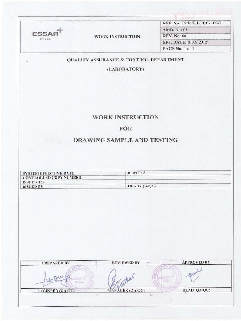 Annex 7.5 - WI Drawing Sample and Testing | PDF