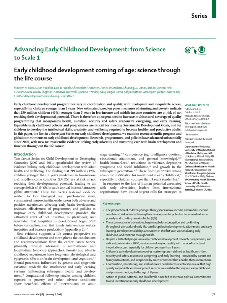 Black Et Al Lancet 2016 Advancing Early Childhood Development ...