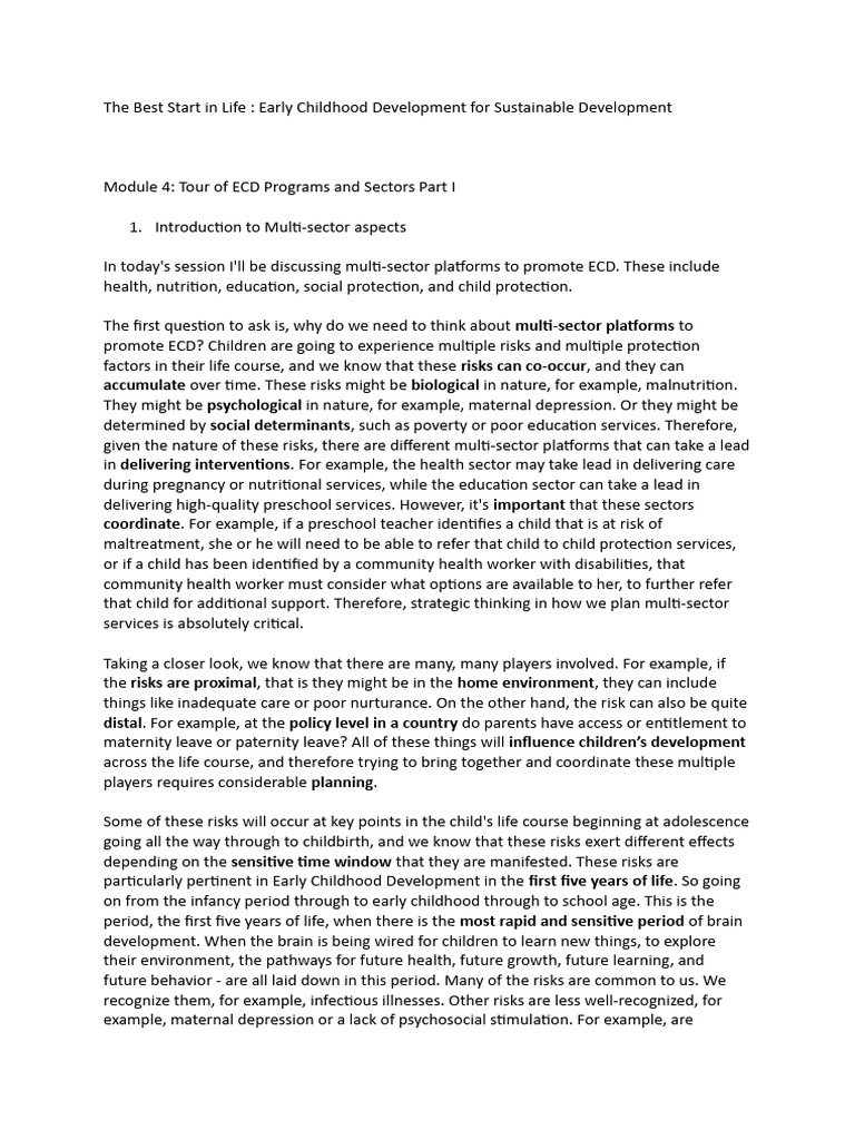 Module 4 Tour of ECD Sectors and Programs Part 1 | Download Free PDF ...