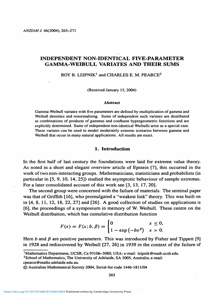 Independent Non Identical Five Parameter Gamma Weibull Variates and ...