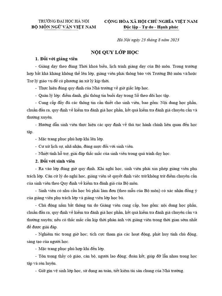 BMNV_Noi quy lop hoc | PDF