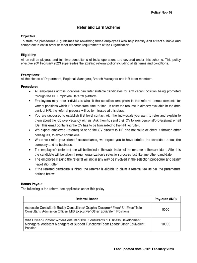 Employee Referral Bonus Policy | PDF | Recruitment | Business