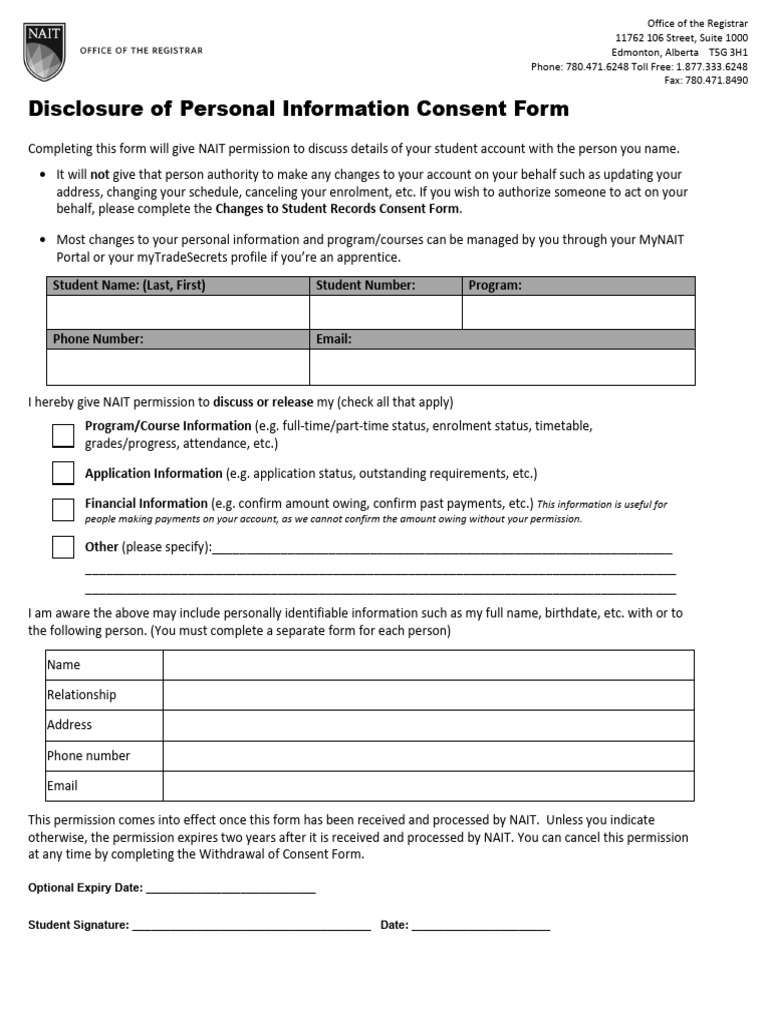 Disclosure of Personal Information Consent Form | PDF