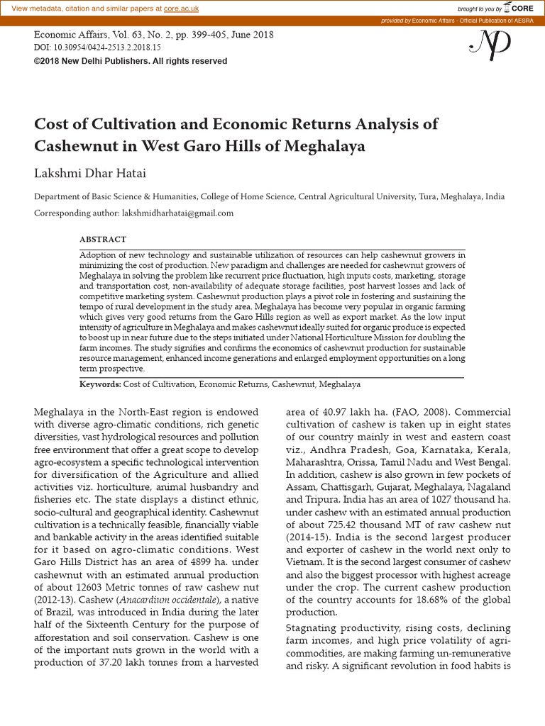 Cashewnut Economics in Meghalaya's Garo Hills | PDF | Agriculture | Net ...