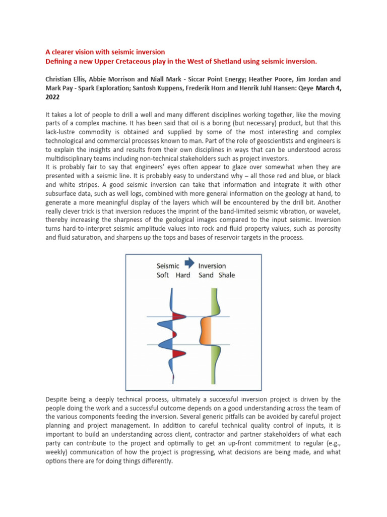Geo Expro - A Clearer Vision With Seismic Inversion | PDF | Reflection ...