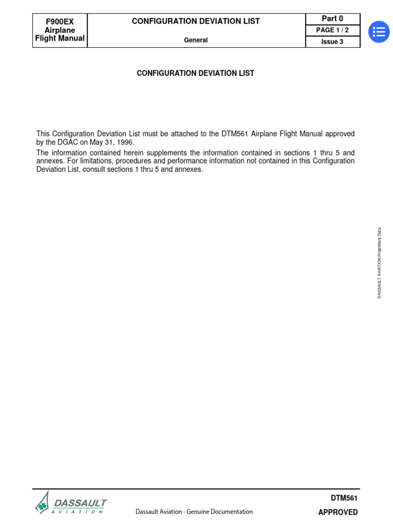 F900EX Airplane Flight Manual Configuration Deviation List | PDF | Flap (Aeronautics) | Aviation