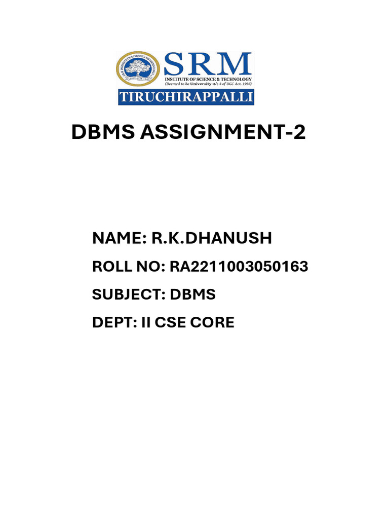 DBMS Assignment Danush | PDF