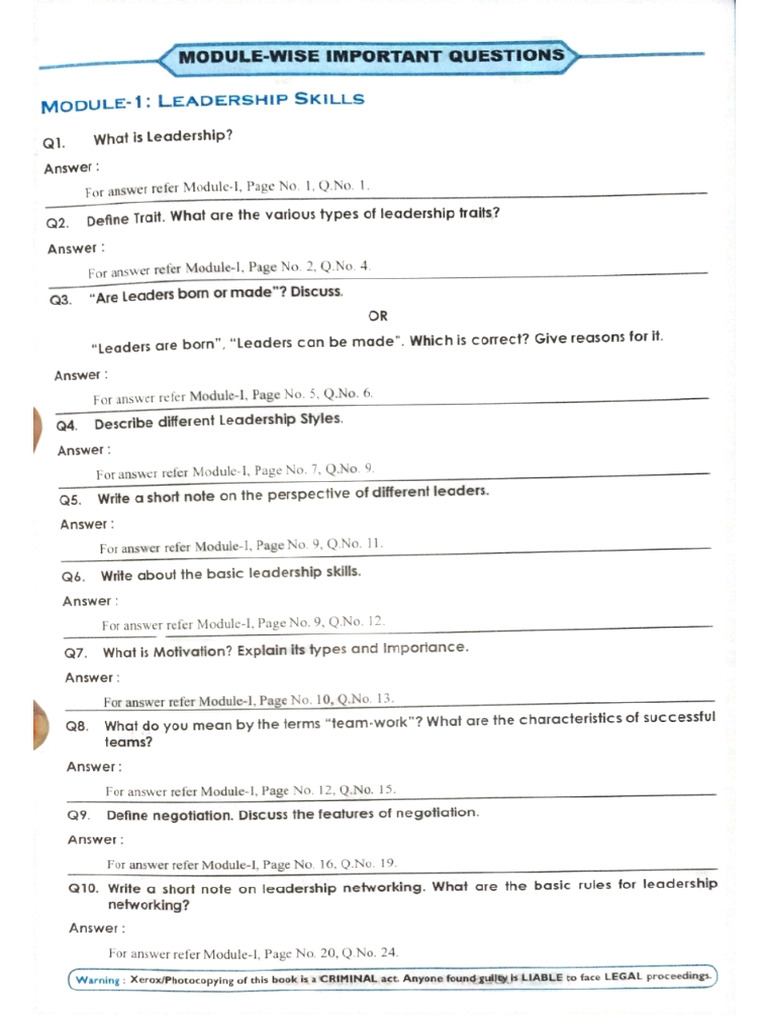 Leadership Imp Questions | PDF