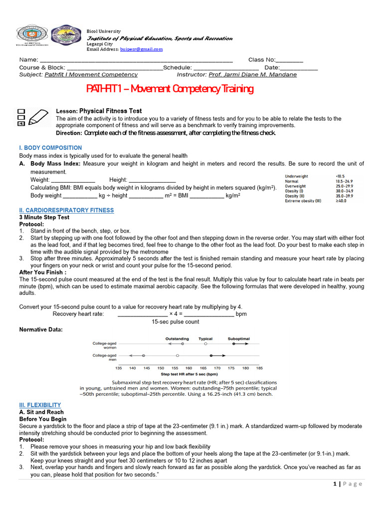 Physical Fitness Assessment Guide | PDF | Heart Rate | Body Mass Index