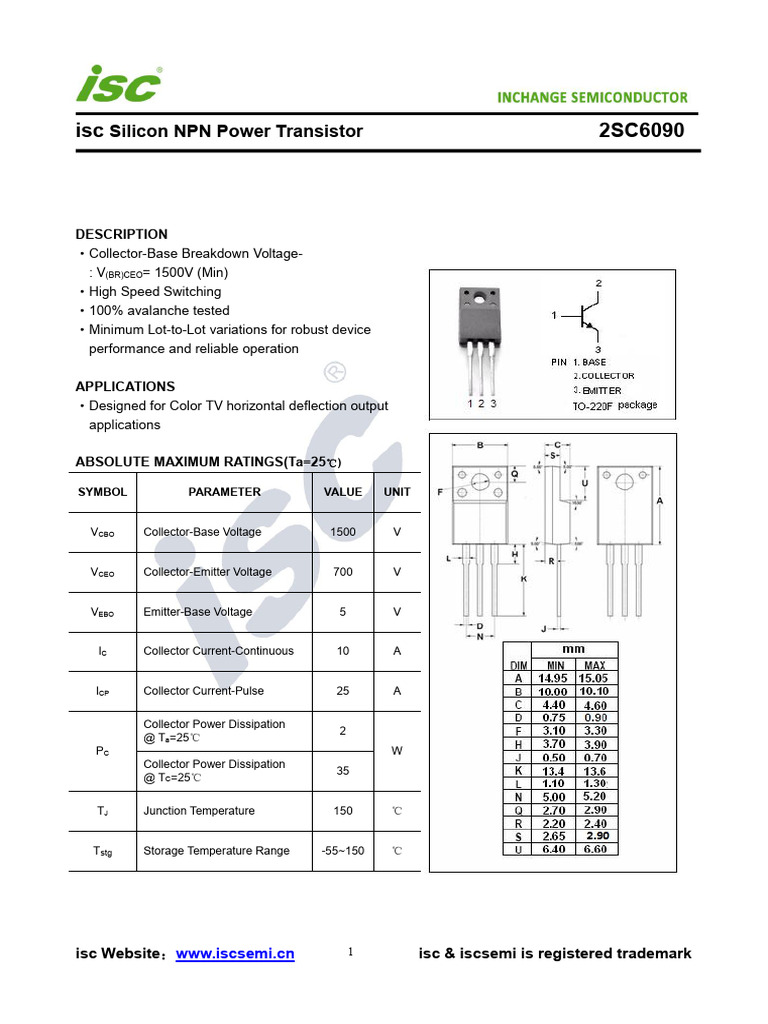 2SC6090 InchangeSemiconductor | PDF | Bipolar Junction Transistor ...