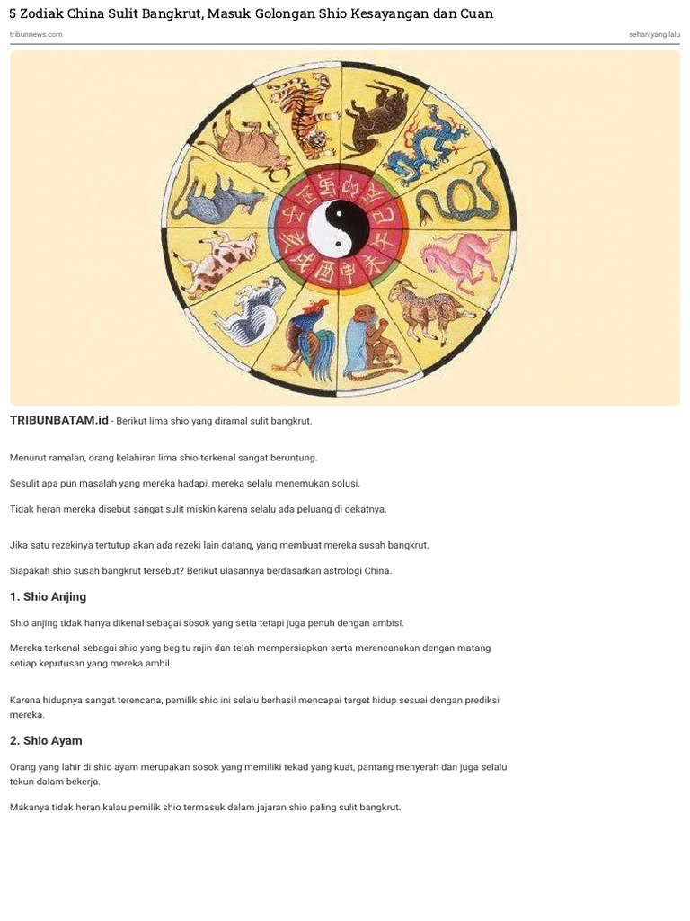 5 Zodiak China Sulit Bangkrut, Masuk Golongan Shio Kesayangan Dan Cuan | PDF | Bisnis