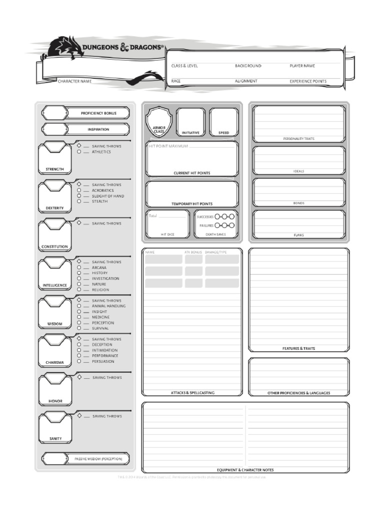 DMG Optional Character Sheet | PDF