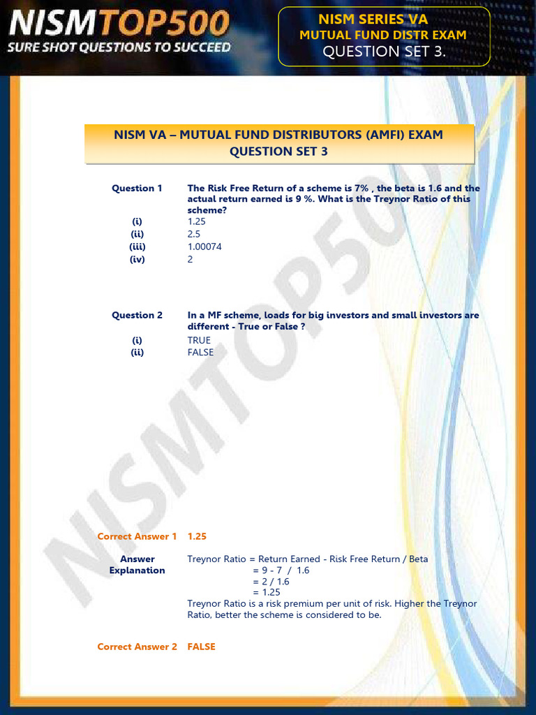 Mutual Fund Exam Question Set | PDF | Investment Fund | Mutual Funds