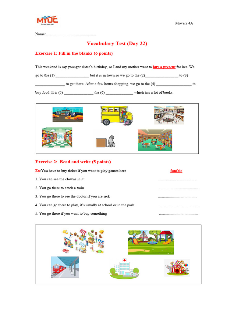 VocabTest-Movers-Bu I 22 (A) | PDF | Teaching Methods & Materials