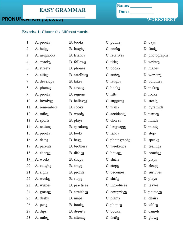 E, Es, Ed Pronunciation | PDF