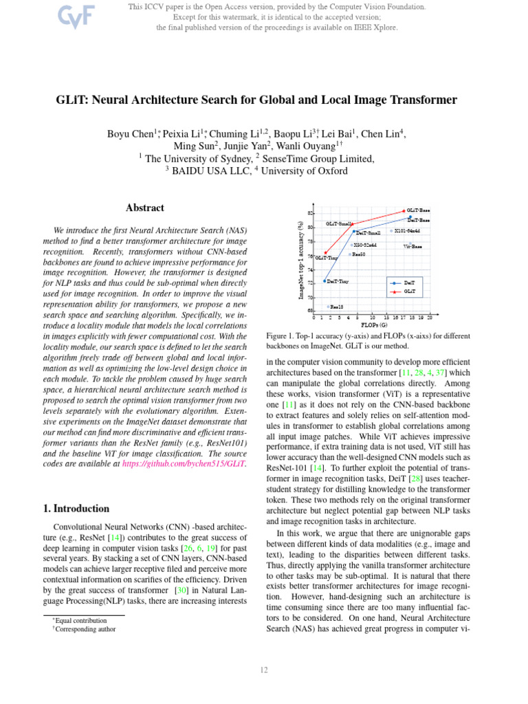 Chen GLiT Neural Architecture Search For Global and Local Image Transformer ICCV 2021 Paper ...