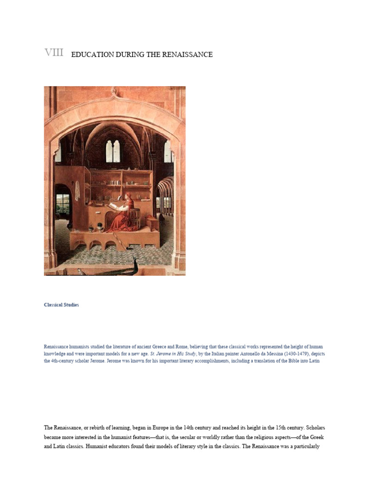 Viii Education During The Renaissance | PDF | Renaissance