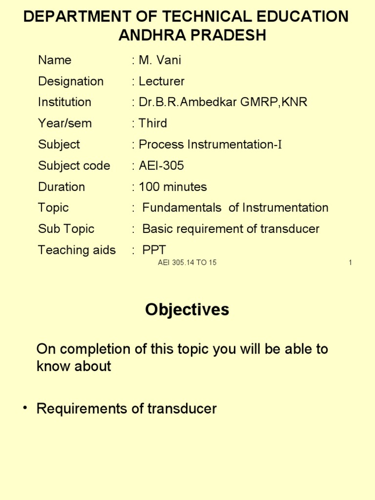 Transducer Requirements in Instrumentation | PDF | Instrumentation ...
