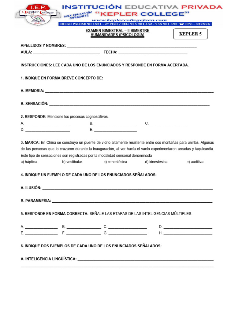 Bimestral Kepler 5 - Humanidades | PDF | Ciencias del comportamiento ...