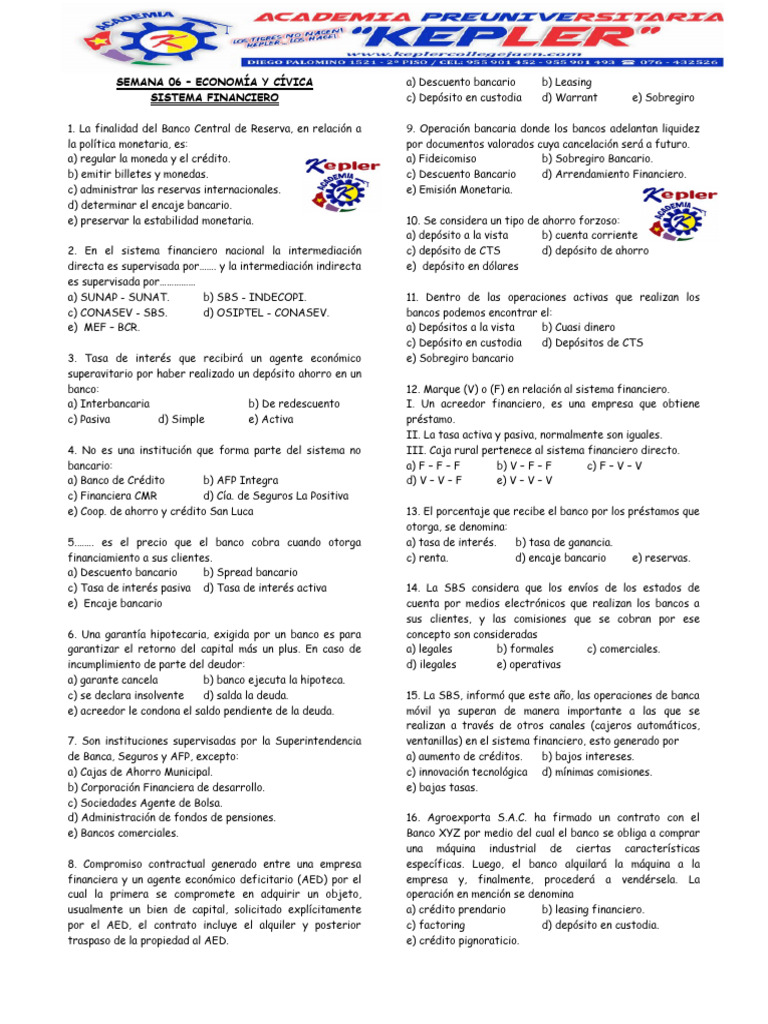 FICHA 08 - SISTEMA FINANCIERO | PDF | Bancos | Dinero