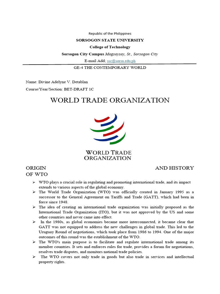 World Trade Organization: Origin and History of Wto | PDF | World Trade ...