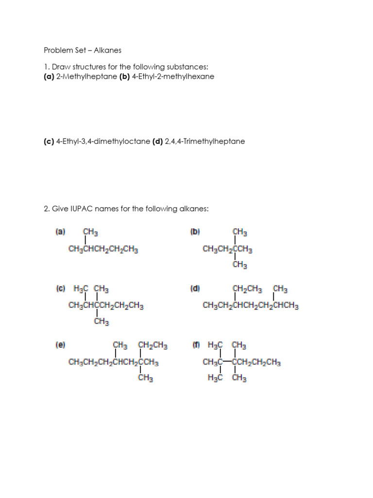 Alkanes Problem Set for Chemistry Students | PDF | Science & Mathematics