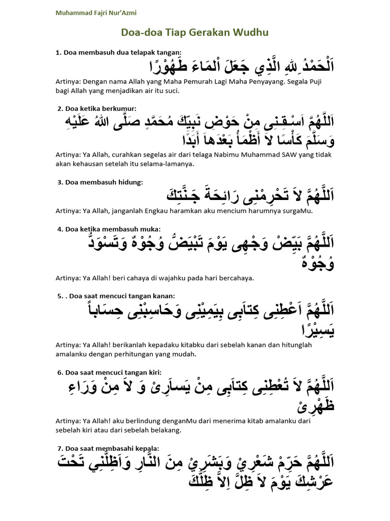 Doa Lengkap Setiap Gerakan Wudhu | PDF