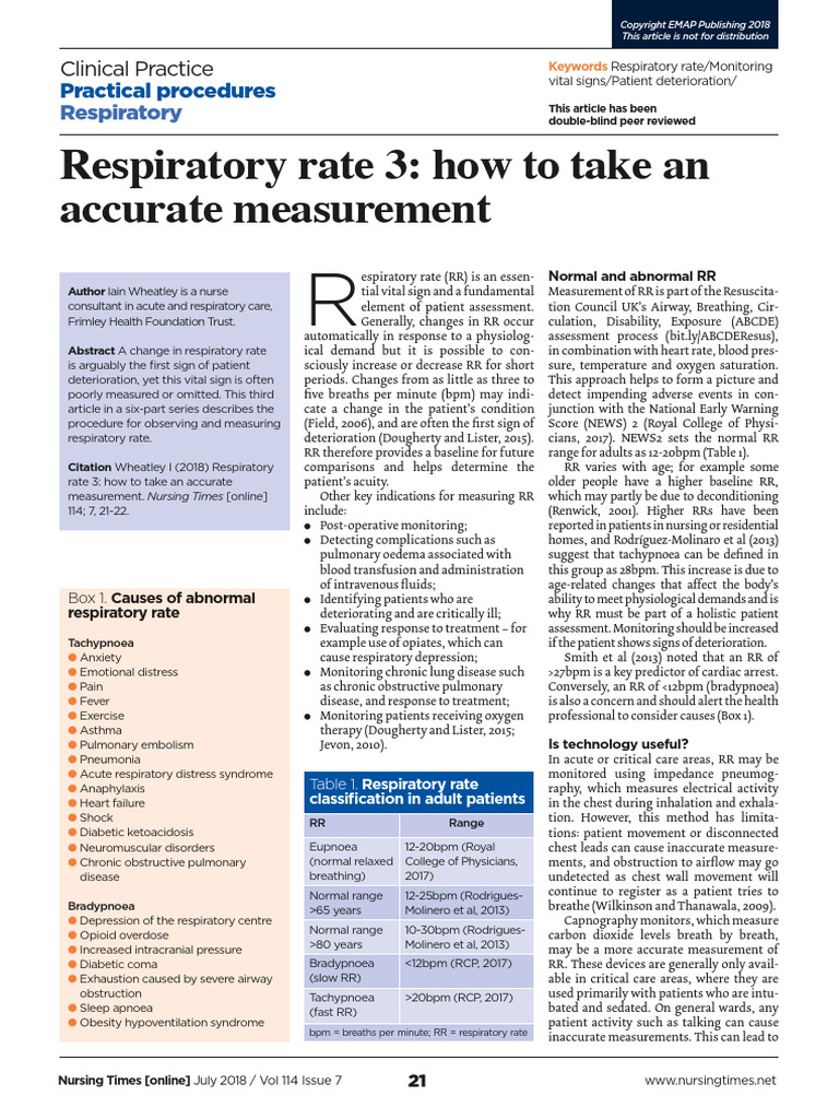 Respiratory Rate 3 How To Take An Accurate Measurement | PDF ...