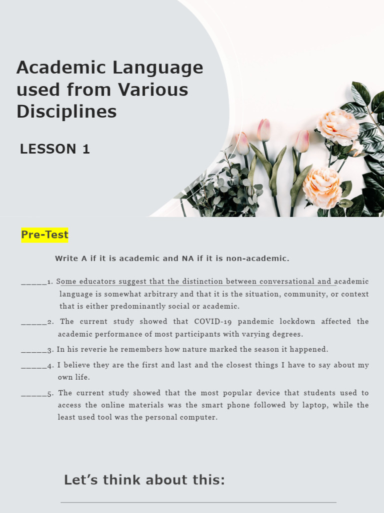 Lesson 1 Academic Language Used From Various Disciplines | PDF | Subject (Grammar) | Argument