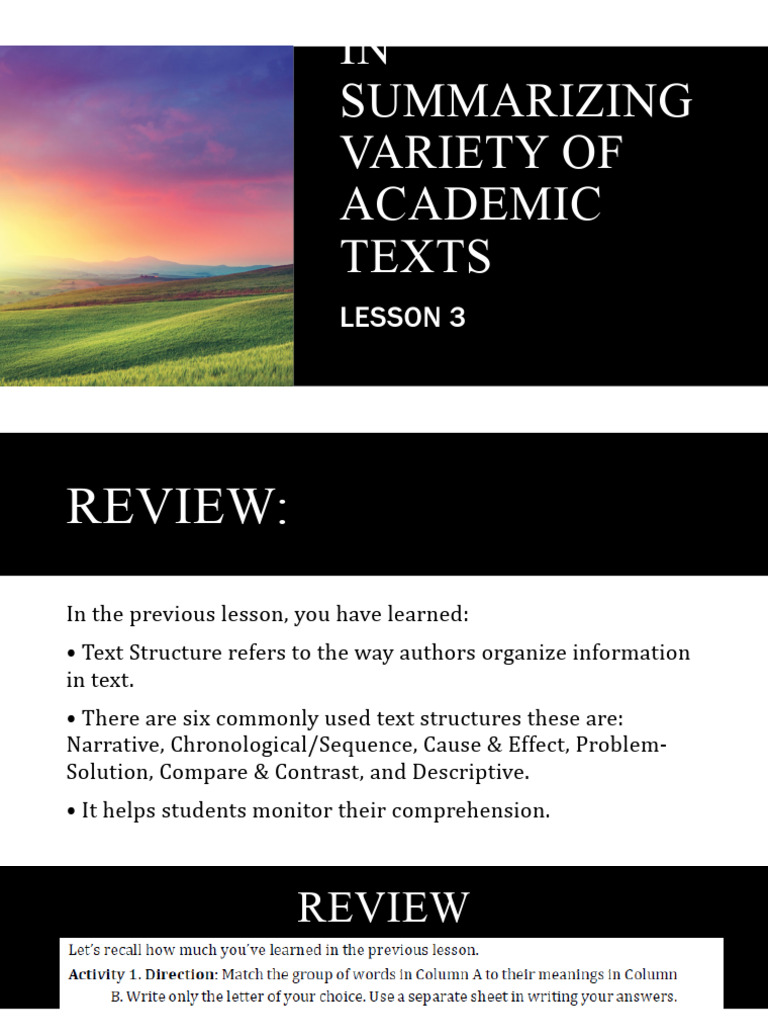 Lesson 3 Techniques in Summarizing Variety of Academic Texts | PDF | Calorie | Metabolism