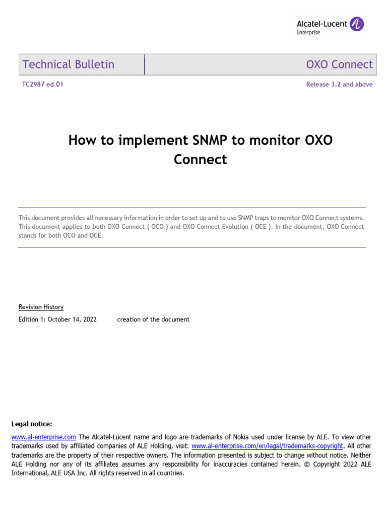 TC2987en-Ed01 How To Implement SNMP To Monitor OXO Connect | PDF | Port (Computer Networking ...