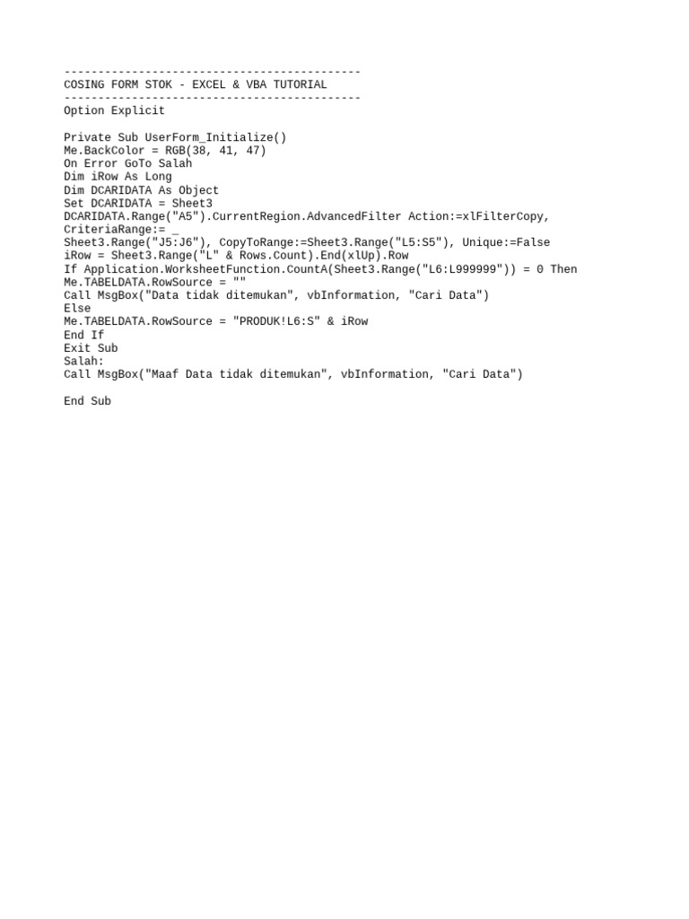 Coding Form Stok | PDF