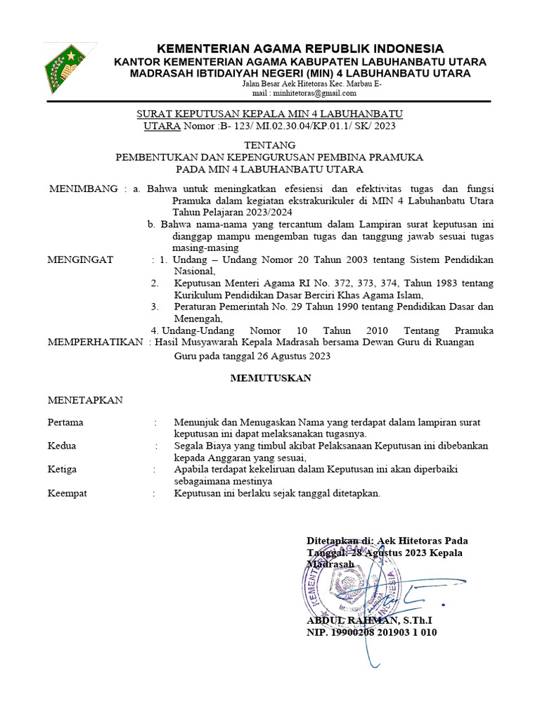 Contoh sk pramuka | PDF