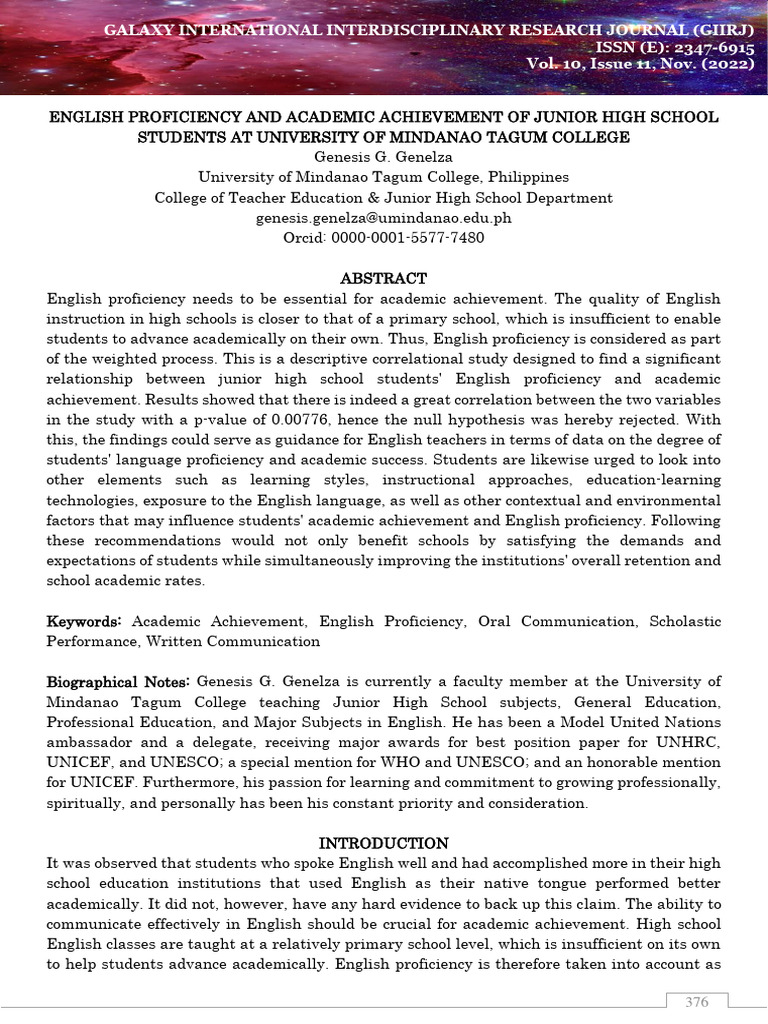 English Proficiency and Academic Achieve | PDF | Communication | Fluency