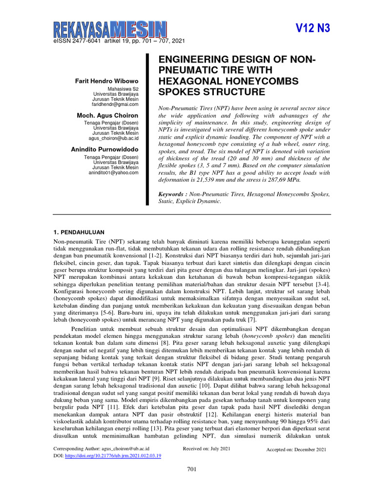 Desain Rekayasa Ban Non-Pneumatik Hexagonal | PDF | Teknologi & Rekayasa